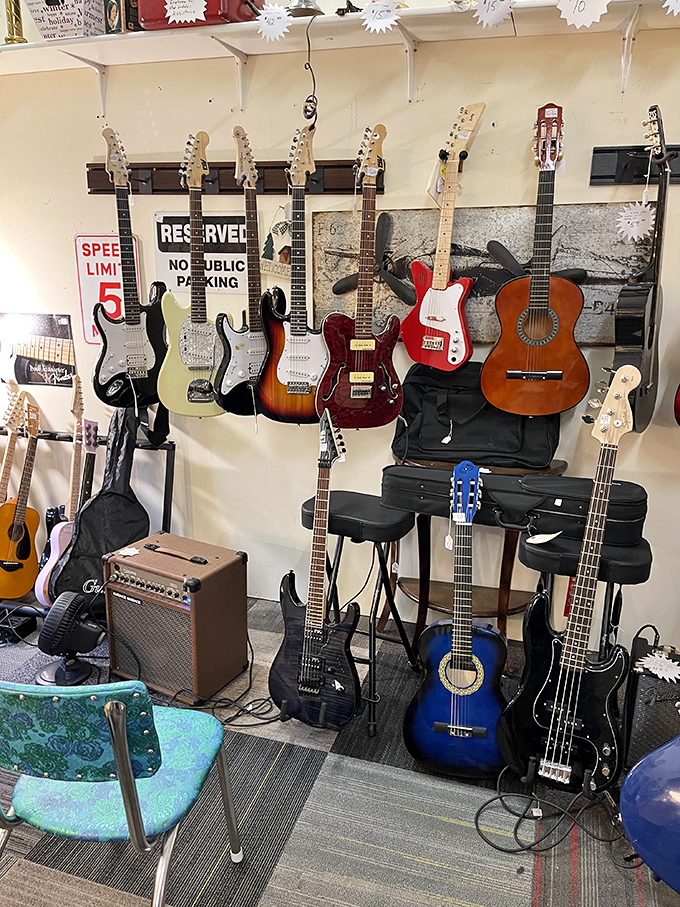 A guitar gallery that would make any musician weak at the knees. Each instrument has played its own soundtrack to someone's life story.