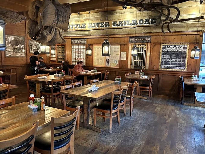 Where railroad memorabilia meets morning hunger, creating a dining space that feels like you've wandered into a delicious history lesson.