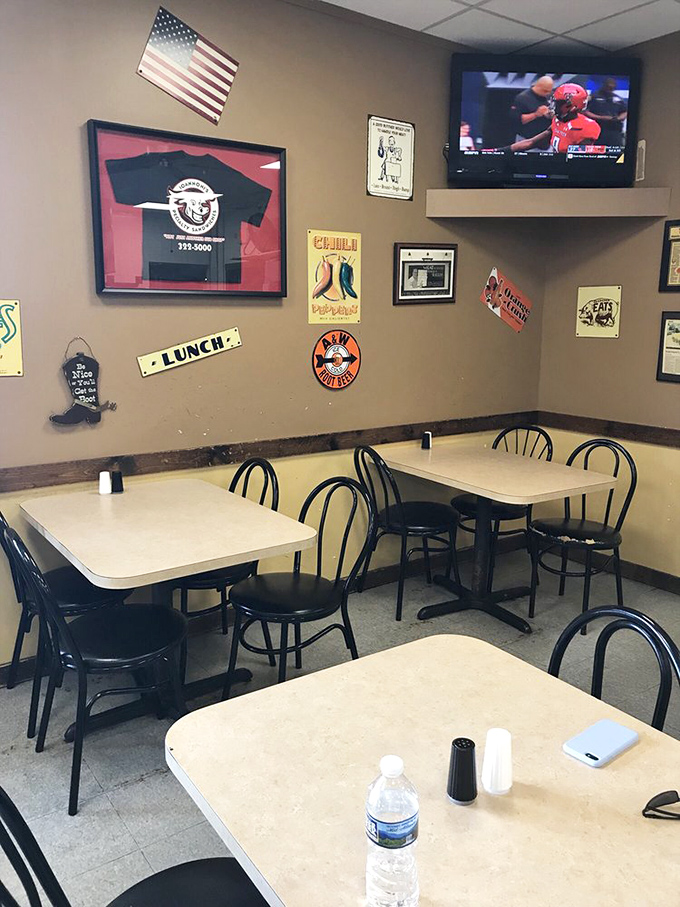 Sports on TV, memorabilia on walls, and the promise of sandwich perfection. This corner of the dining room feels like Delaware's living room.