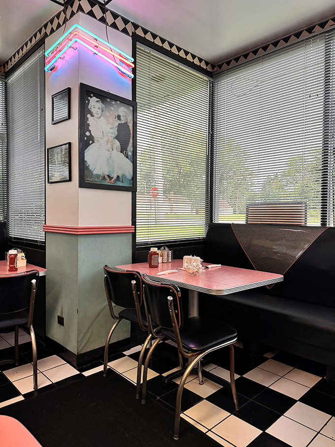Neon lights, Marilyn on the wall, and booths designed for comfort&mdash;this corner spot captures diner perfection in three dimensions.