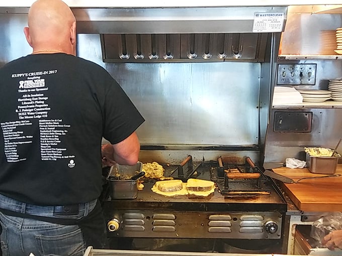 Where the magic happens &ndash; a well-seasoned flat top that's seen more action than a Hollywood stuntman and tells better stories.