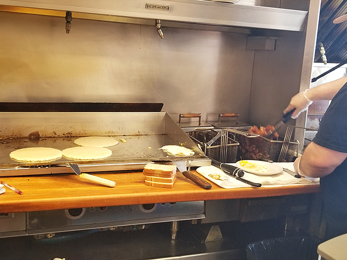 The sacred flat-top grill&mdash;where breakfast dreams come true and pancakes achieve that perfect golden-brown halo.