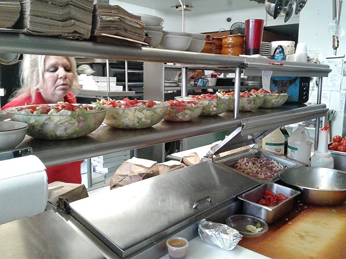 Behind the scenes where the magic happens. Fresh salads being prepped with the care that only comes from decades of tradition.