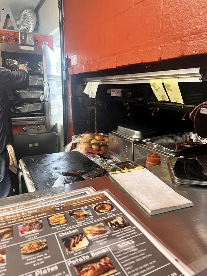 Where the magic happens&mdash;a glimpse into the compact kitchen that produces outsized flavors. That well-seasoned cooking surface has stories to tell.