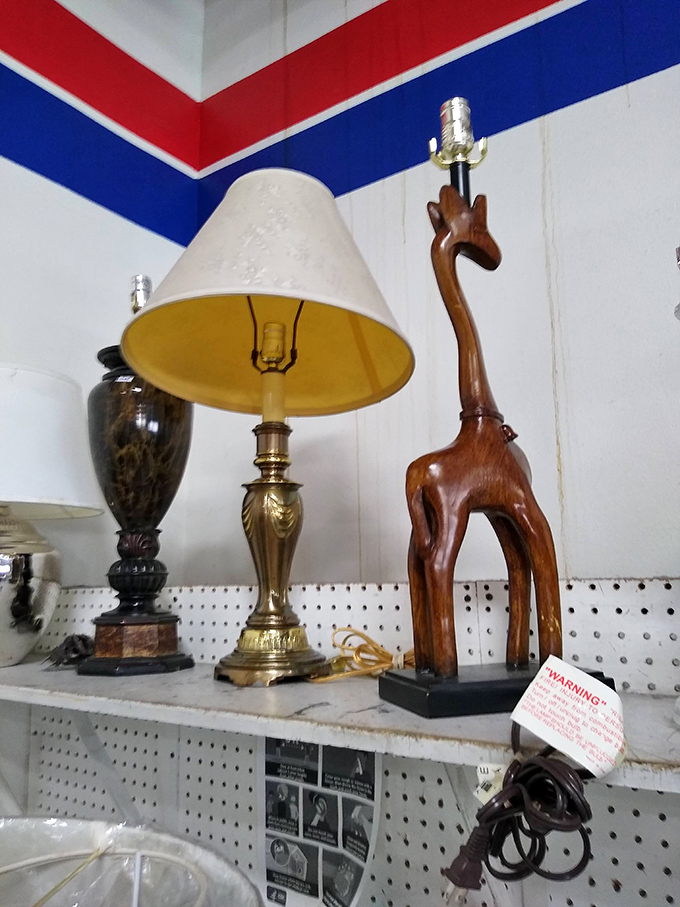 That wooden giraffe lamp isn't just lighting&mdash;it's a conversation piece that says "I have interesting taste and excellent thrift skills."