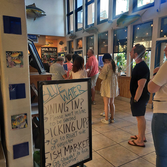 The line forms here for seafood nirvana! These patient patrons know that good things come to those who wait&mdash;especially when it's fresh catch.