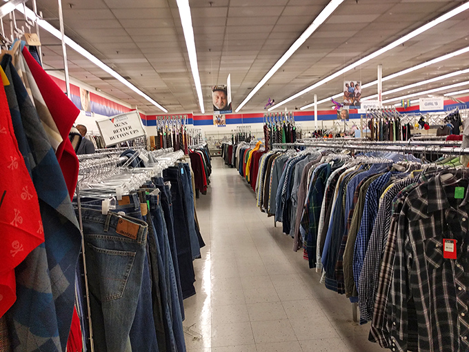 Men's clothing arranged with military precision. That perfect flannel shirt&mdash;the one that feels like it's already yours&mdash;is hiding here somewhere.