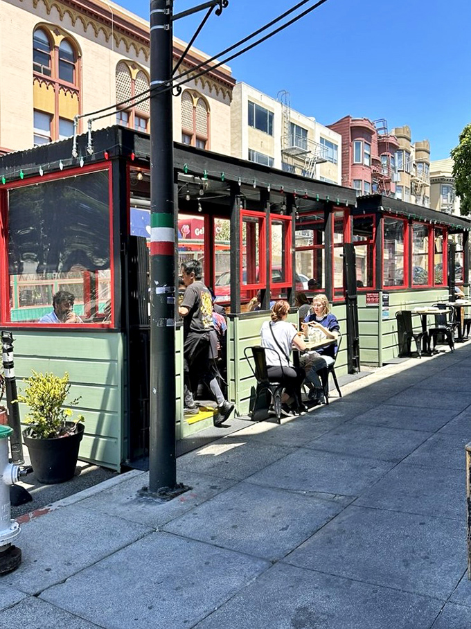 Al fresco dining with a side of North Beach people-watching—these parklet seats are prime real estate for enjoying both your pizza and San Francisco's vibrant street life.