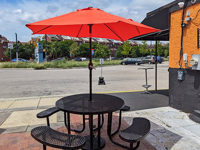 Dining al fresco, Philadelphia-style. The brick patio and simple tables create the perfect stage for the star of the show&mdash;your sandwich.