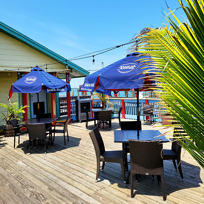 The outdoor deck &ndash; where umbrellas provide shade and ocean breezes provide the perfect accompaniment to any seafood feast.