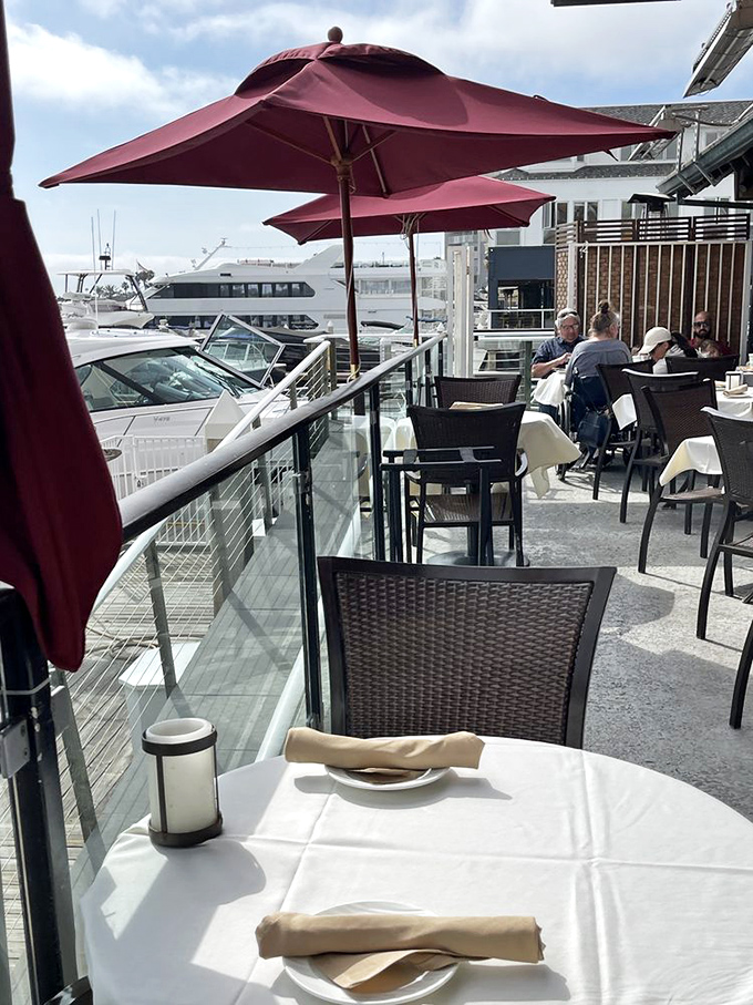 Red umbrellas, white tablecloths, and blue harbor views&mdash;the most delicious patriotic display you'll ever experience.