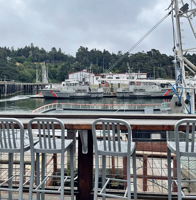 The outdoor deck at Noyo Harbor feels like you've crashed a secret coastal party where the dress code is casual and the seafood is serious.