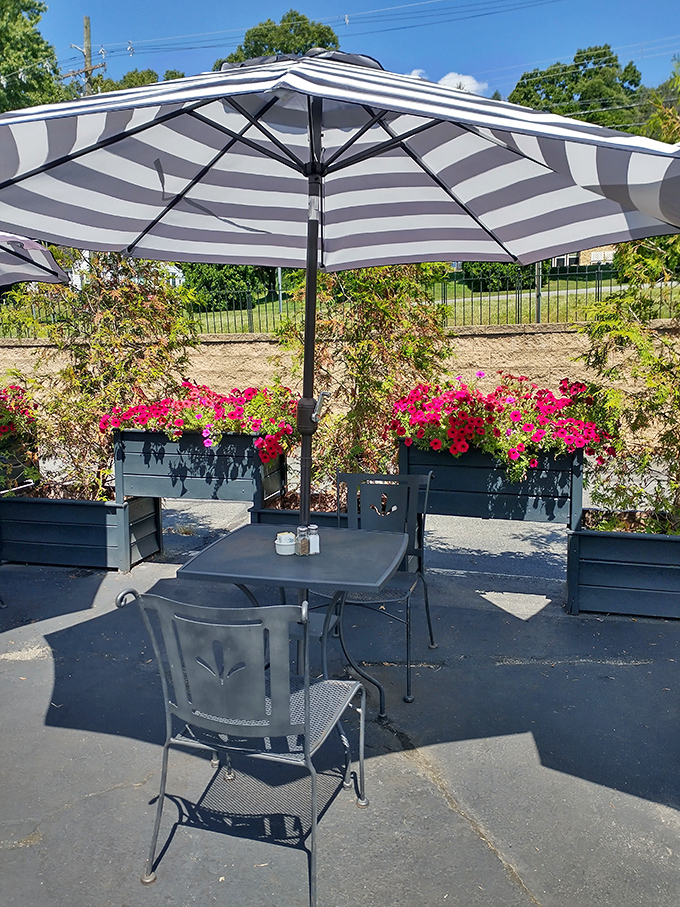 The outdoor seating area where summer breakfasts become mini-vacations, surrounded by flower boxes that add a splash of Pennsylvania color to your morning.