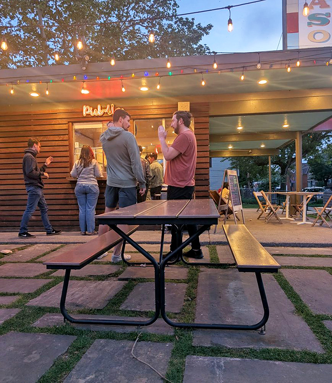 As evening falls, Mason's transforms into a neighborhood gathering spot. Those string lights aren't just decoration&mdash;they're setting the stage for memory-making.