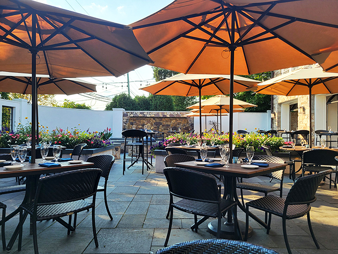 The outdoor patio&mdash;where Pennsylvania summer days reach their full potential. Those orange umbrellas provide shade with a side of cheerfulness.