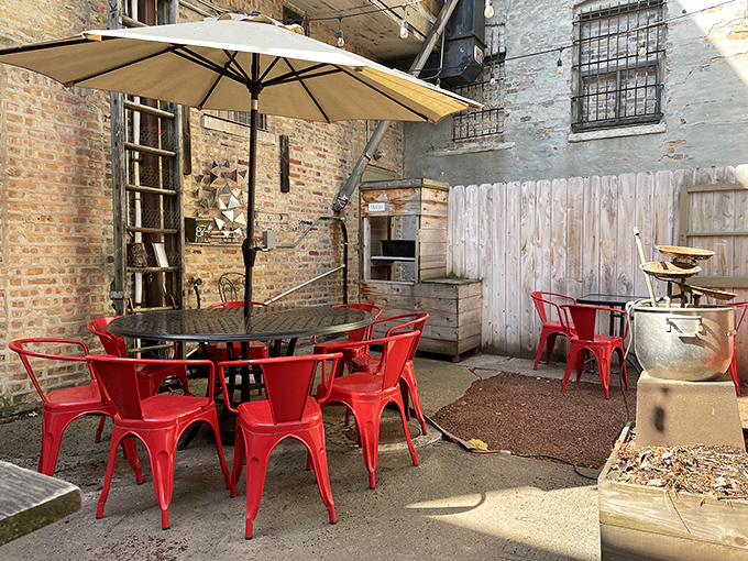 Hidden courtyard dining among exposed brick, where Chicago summers taste even better with pie and coffee.