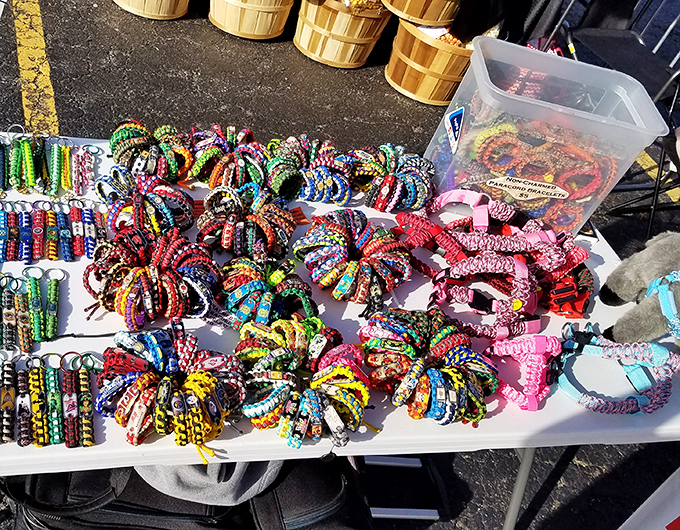 Paracord bracelets in every color imaginable&mdash;practical fashion for those preparing for both compliments and zombie apocalypses.
