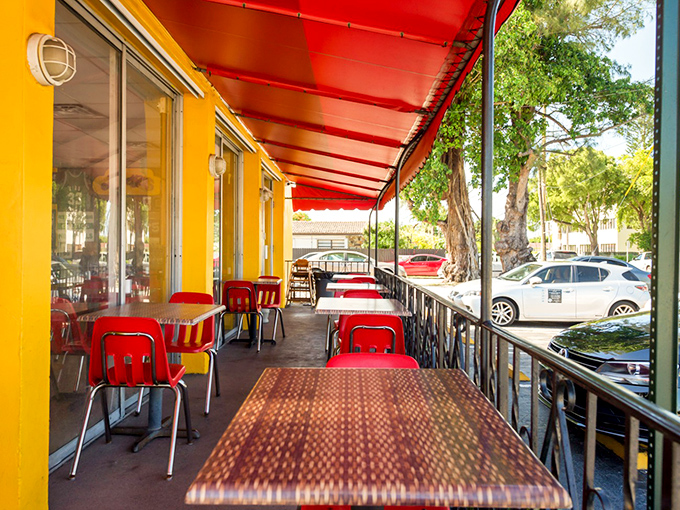 The outdoor patio offers a shaded respite from Miami heat, though nothing can cool your enthusiasm for what's about to arrive on your plate.