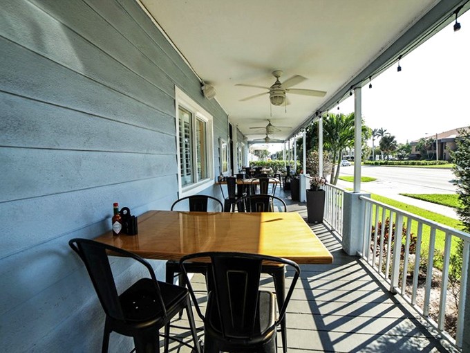 The outdoor patio provides a sun-dappled spot to enjoy your breakfast while soaking in that perfect Florida morning breeze.