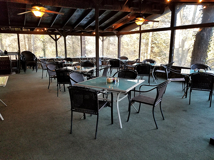 The screened porch&mdash;where you can pretend you're dining al fresco while remaining blissfully free from South Carolina's mosquito air force.