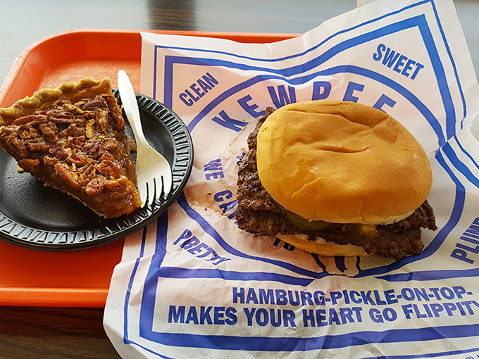 Life's greatest dilemma: start with the burger or the pecan pie? The correct answer is "yes, immediately, to both."