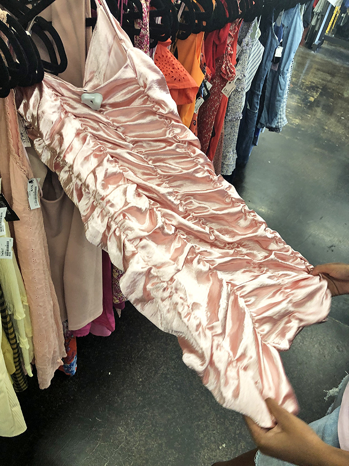 This blush satin gown waits for its Cinderella moment. Formal wear that won't require selling a kidney to afford the ball.