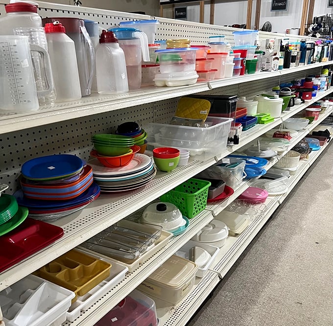 Plastic storage containers in rainbow formation, making Marie Kondo's organizational dreams accessible to mere mortals everywhere.