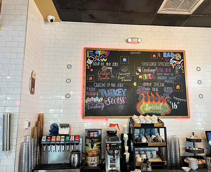 The specials board &ndash; where daily inspiration meets chalk artistry. Today's soup isn't just made &ndash; it's crafted with the reverence it deserves.