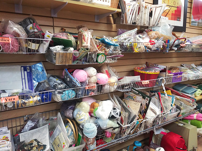 Craft supplies galore! Half-finished projects and never-started hobbies find new purpose here. Someone's abandoned yarn is another's future masterpiece.