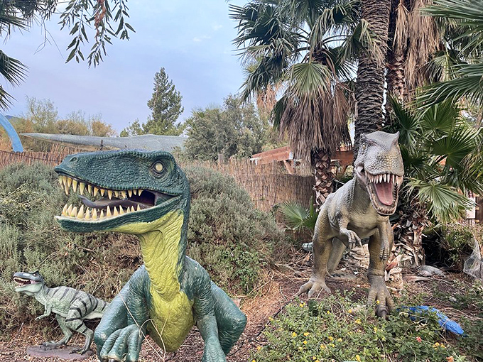 Smaller raptors lurk in the landscaping, adding surprise encounters throughout your prehistoric journey here.