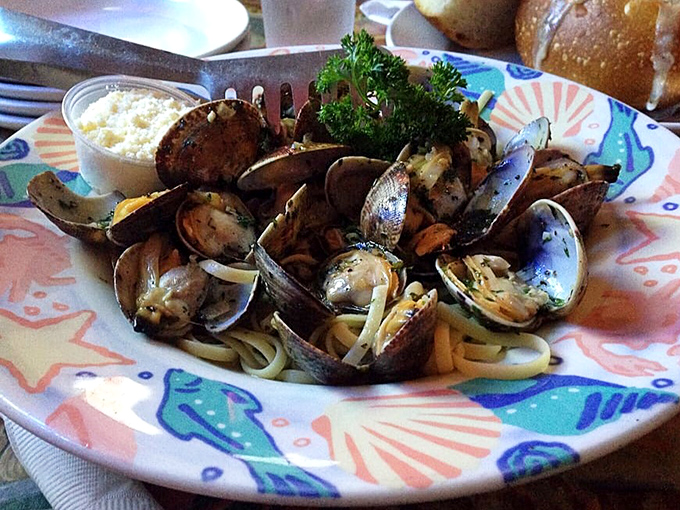 Pasta meets the Pacific in this tangle of noodles and shellfish, a delicious maritime merger.