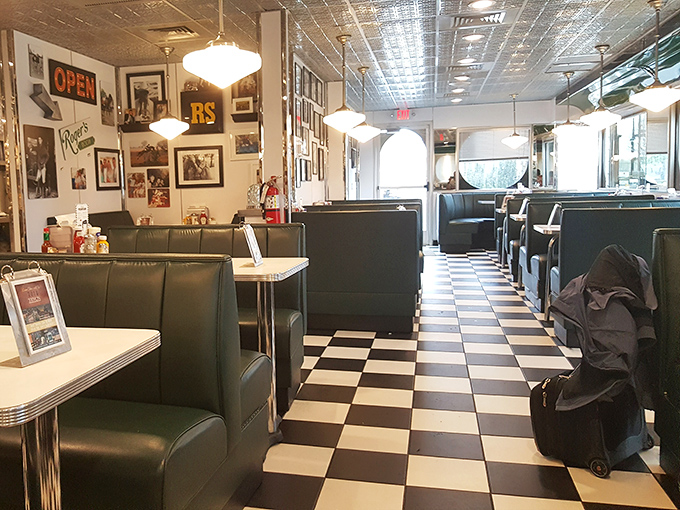 The classic diner interior at Roger's makes you feel like you've stepped into a Norman Rockwell painting where calories don't count and coffee is endless.