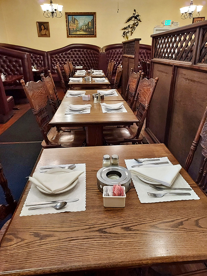 Booth seating that invites you to settle in for the long haul. These tables have heard decades of celebrations, first dates, and "mmms" of satisfaction.
