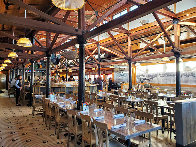 Wooden beams, natural light, and tables set for seafood feasts&mdash;the dining room feels like the world's most inviting ship's cabin.