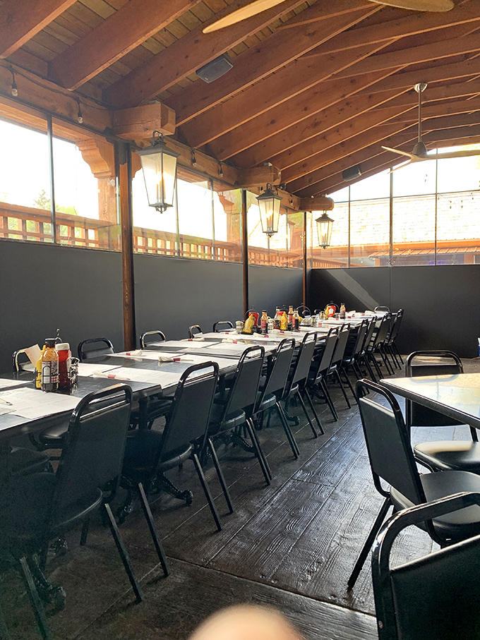 Long tables bathed in natural light from above, ready to host everything from family reunions to "I survived another workweek" celebrations.
