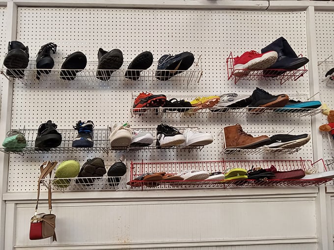 Shoe shopping with a flea market twist—no salespeople, no pressure, just rows of potential new kicks waiting for the right pair of feet to come along.