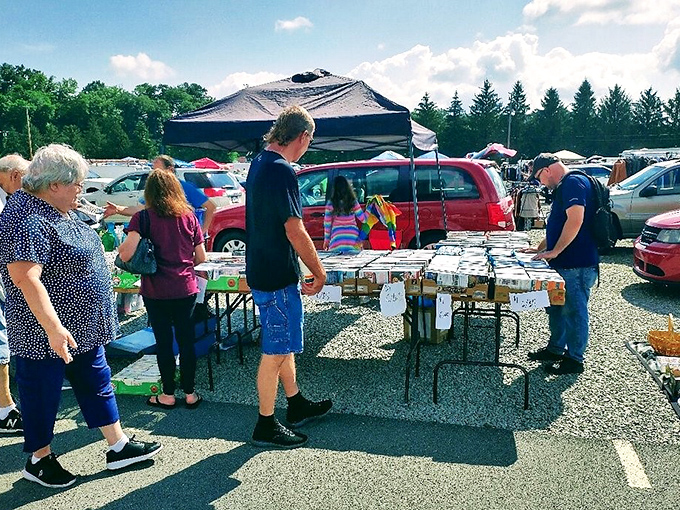 The universal dance of flea market negotiation. That slight nod might just be the difference between walking away or walking away with treasure.