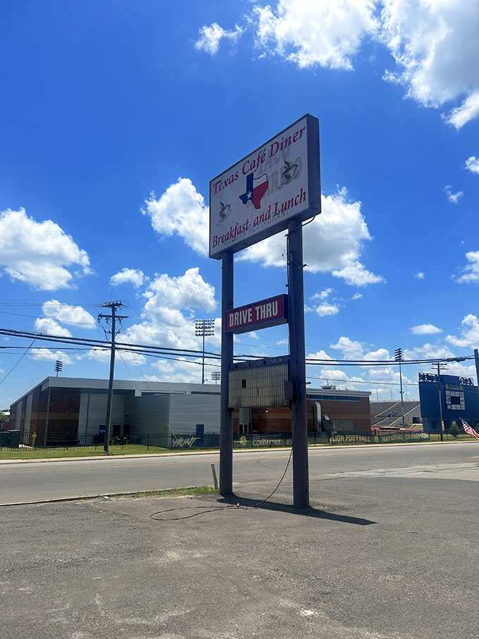 Standing tall against the Texas sky, this sign has guided hungry travelers like a lighthouse beacon for breakfast sailors.