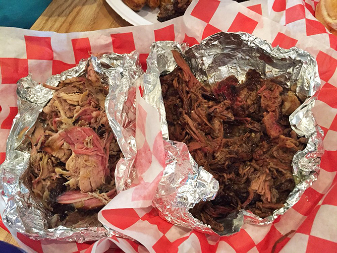 Foil-wrapped treasures that look like leftovers but eat like royalty. The pulled pork's smoky essence practically jumps through the screen.