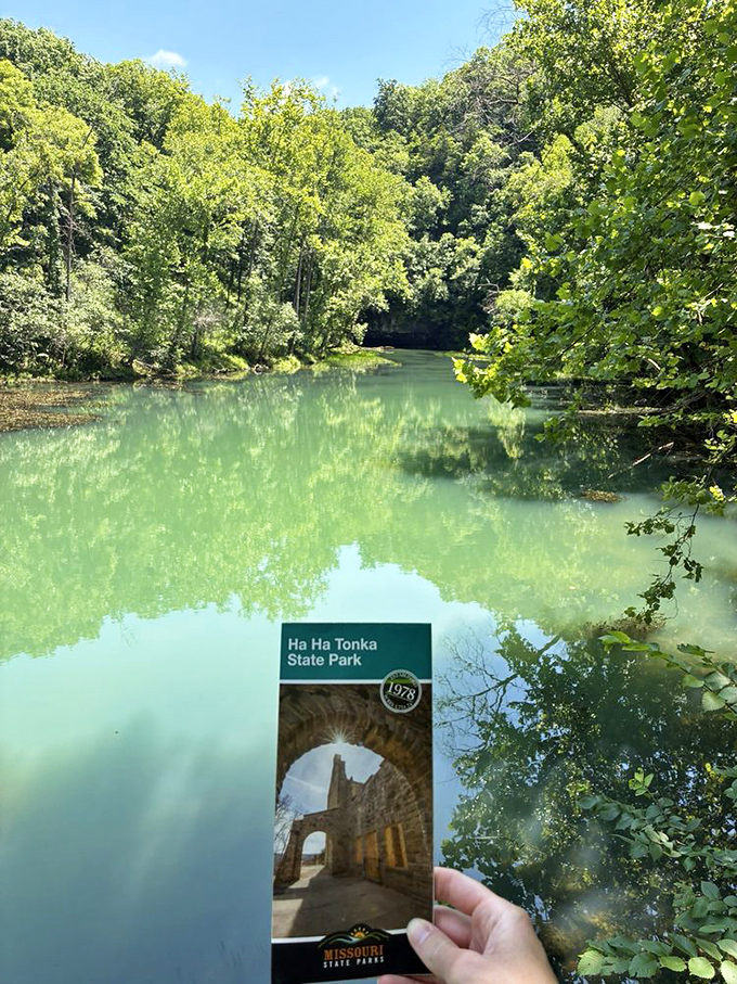 Crystal-clear spring water bubbles up constantly, nature's own fountain providing the castle's original water source.
