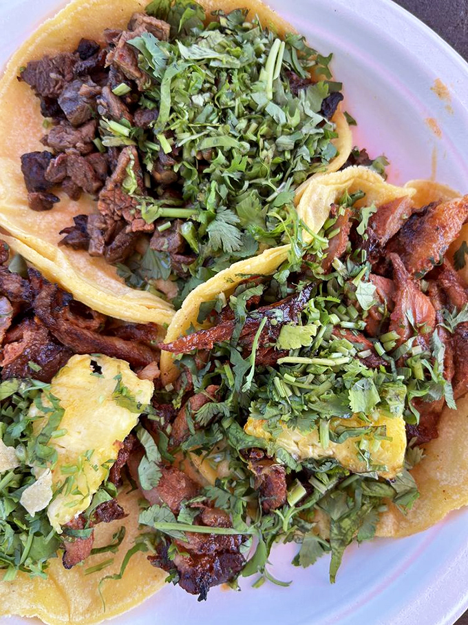 Sunshine on a plate. These golden tacos with their fresh toppings are California's edible ambassadors of joy.