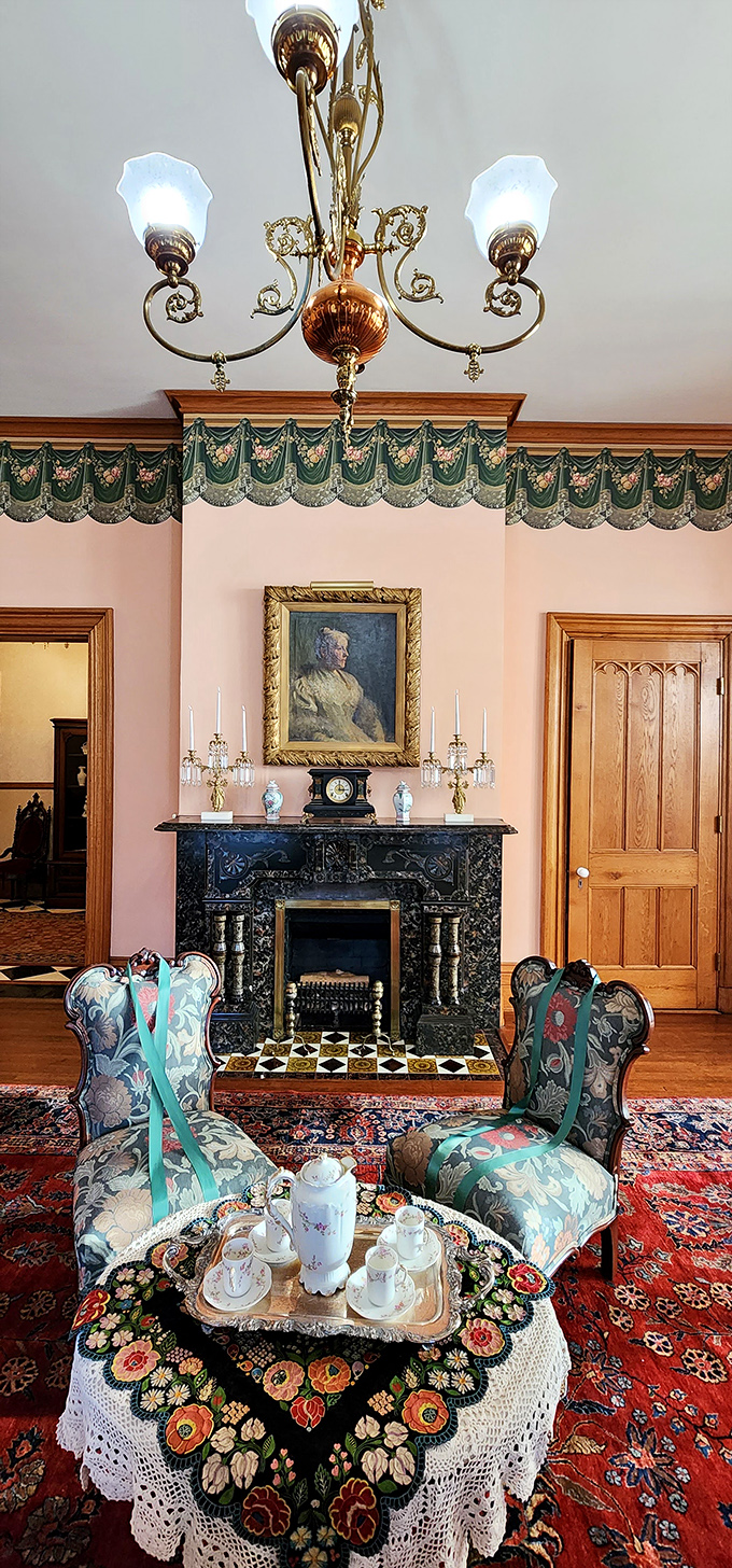 Tea time in the parlor, where every delicate cup and saucer seems to whisper, "Your coffee-stained travel mug would not be welcome here."