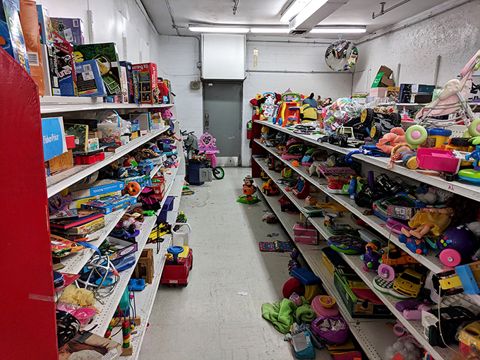 The toy section: where childhood memories get recycled and budget-conscious parents discover that yesterday's playthings still spark today's imagination.