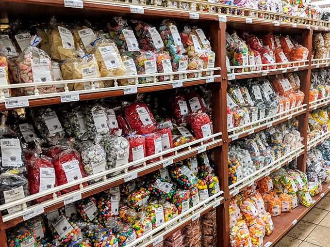The candy aisle: where adults suddenly remember what it was like to be eight years old with a dollar and big dreams.