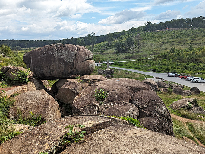 Mother Nature's balancing act continues to defy gravity. This precariously perched boulder looks ready to roll but hasn't budged in millennia.