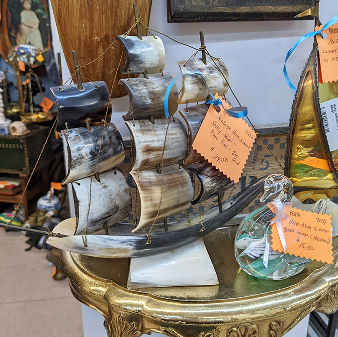 This sailing ship wasn't built for water, but for admiration. Crafted from horn and patience, it's nautical nostalgia at its finest.