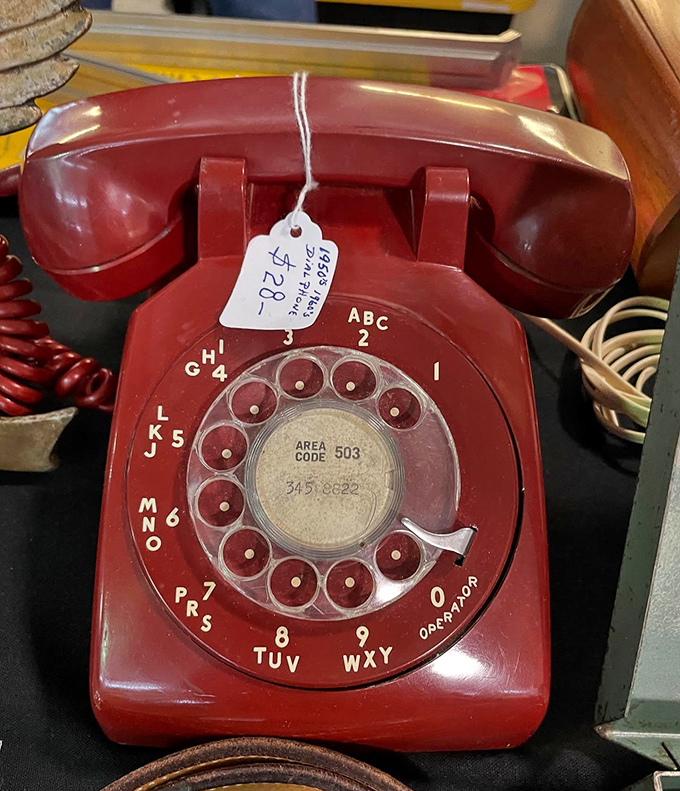 This rotary phone has stories to tell. Before smartphones and selfies, this crimson beauty connected people through actual conversations.