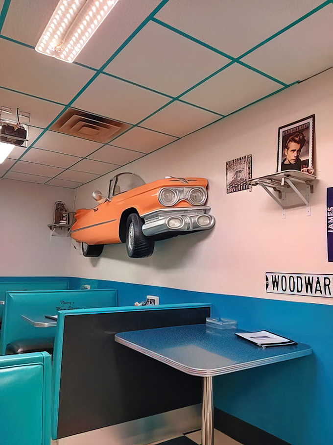 That orange Chevy on the wall isn't just decoration&mdash;it's a reminder that American classics never go out of style, whether cars or comfort food.