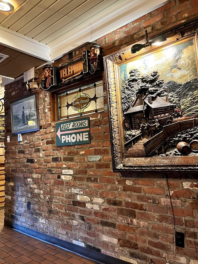 Vintage signs and nautical artwork transform brick walls into a maritime museum where you can eat the exhibits&mdash;well, their distant relatives anyway.