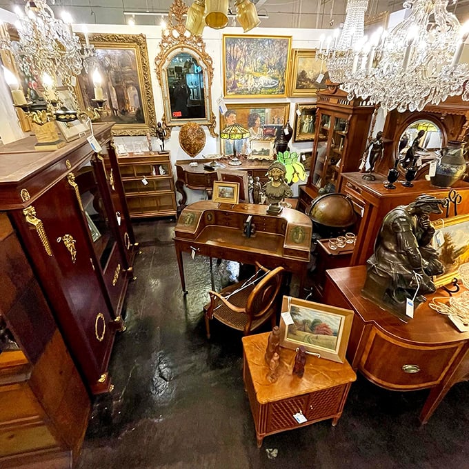 An antique furniture vignette so perfectly arranged, you'll want to move in and tell the mortgage company to forward your mail.
